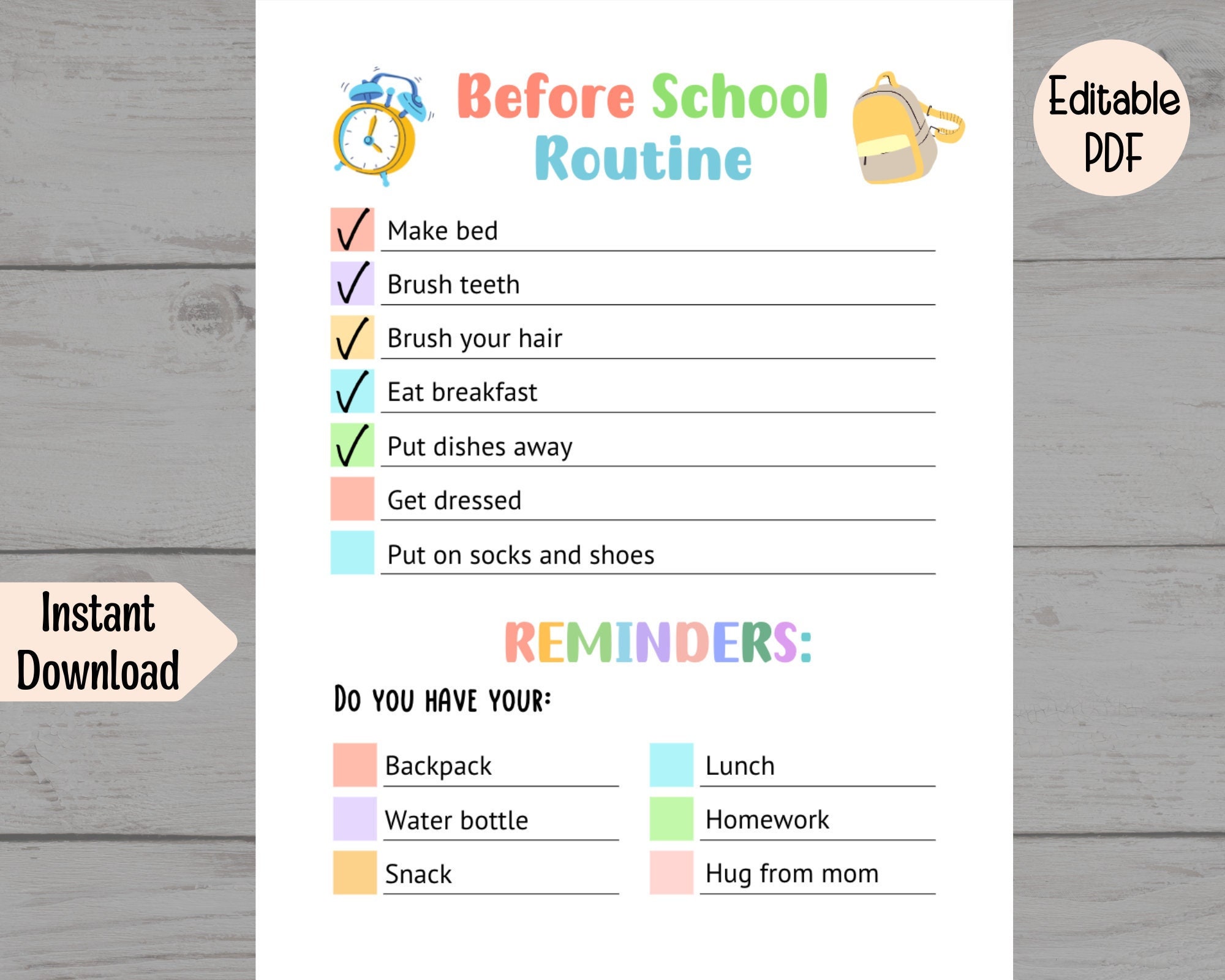 Printable Before School Checklist Morning Reminders for Kids - Etsy
