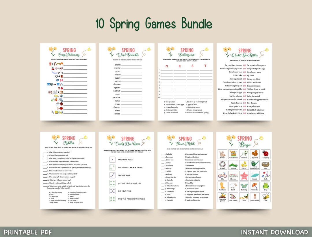 Spring Games Bundle Printable, Spring Party Games, Spring Activities ...