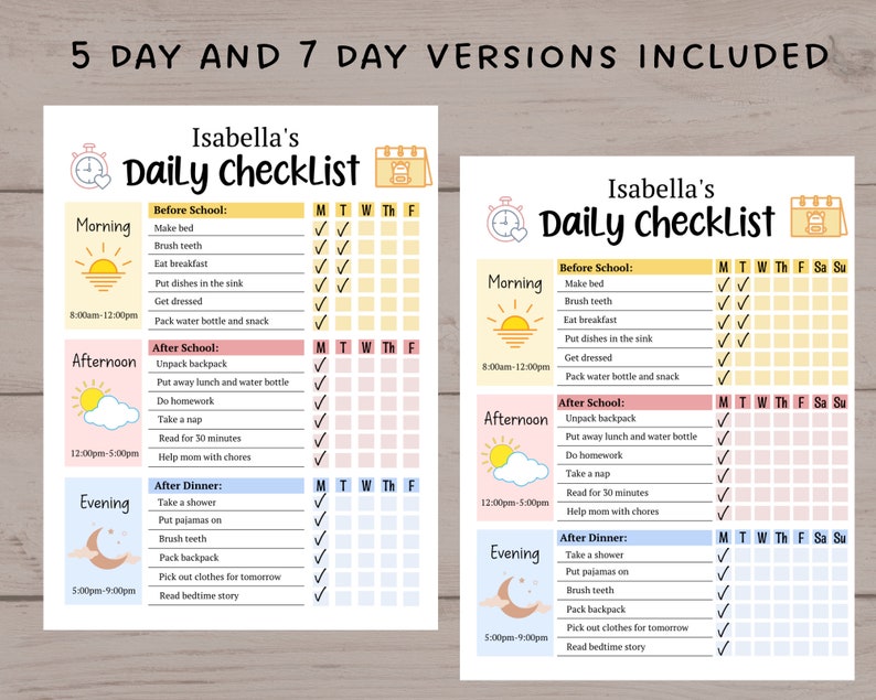 Kids Daily School Checklist Schedule Printable Editable Chore - Etsy UK
