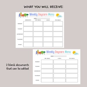 Daycare Weekly Menu Printable, Home Daycare Monthly Meal Planner ...
