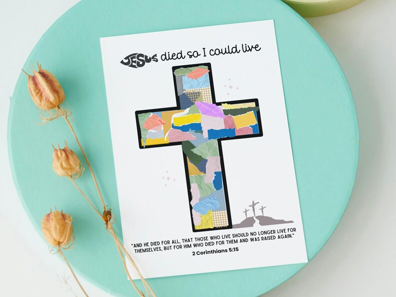 Christian Easter Torn Paper Craft Printable, Cross Scripture DIY ...