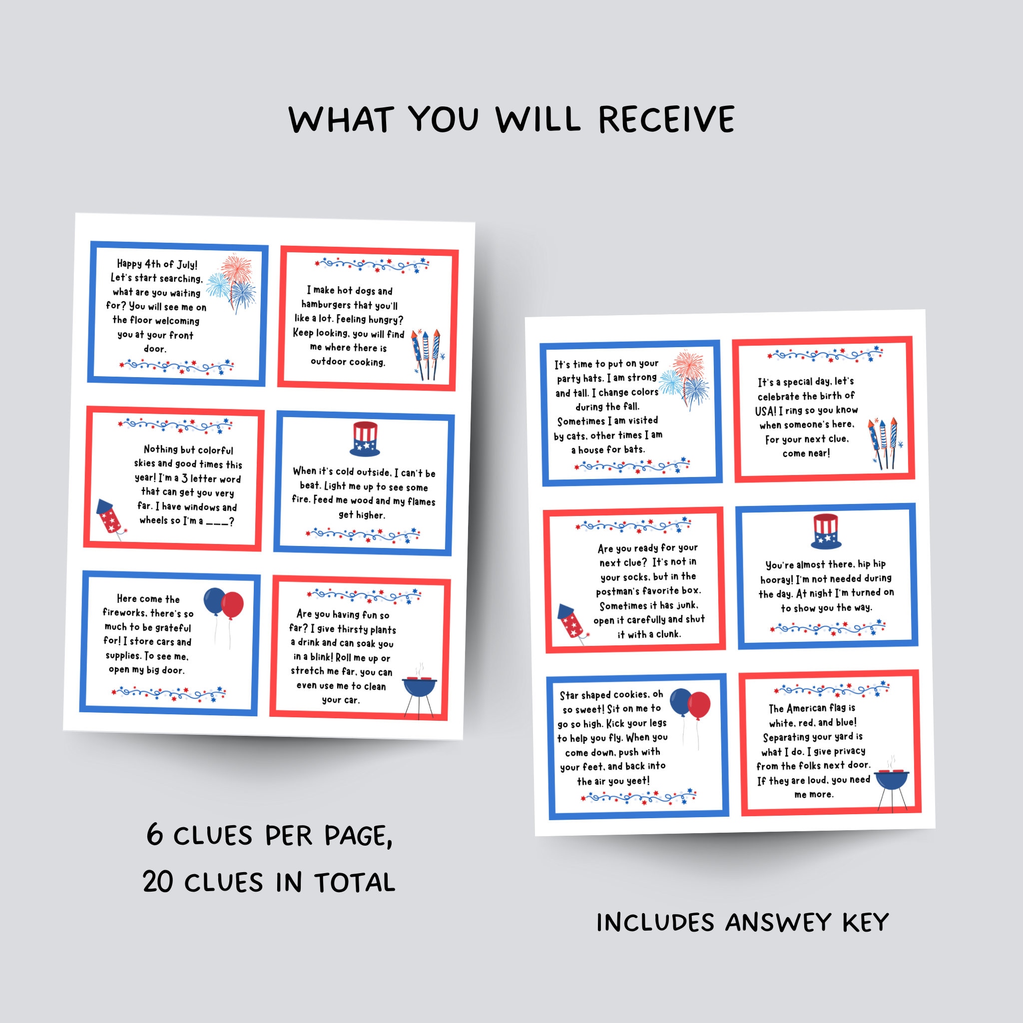 4th of July Treasure Hunt Printable, Outdoor Scavenger Hunt Clues for ...