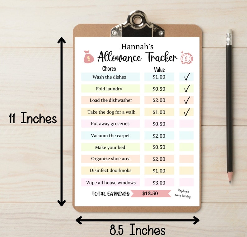 Editable Allowance Chart for Kids Allowance Tracker - Etsy Australia