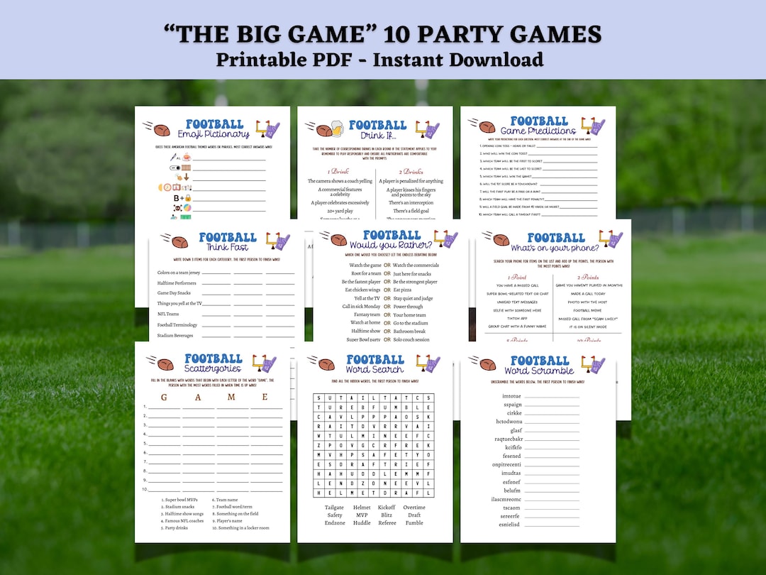 The Big Game Activity Bundle Printable, Football Tailgate Party Family ...