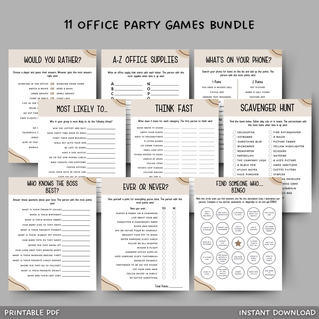 Office Party Games Printable, Work Party Games, Team Building Games ...