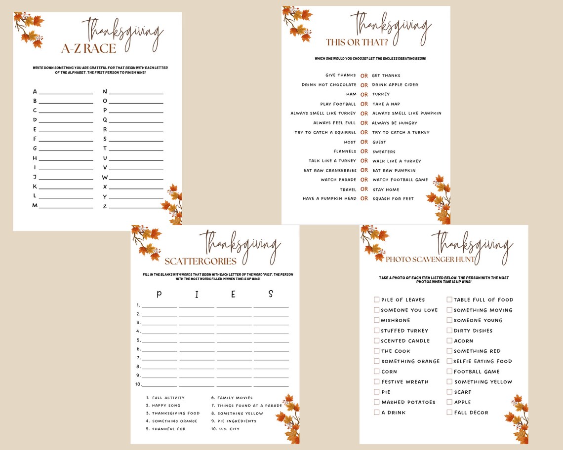 Thanksgiving Games Bundle Printable Fall Holiday Games - Etsy