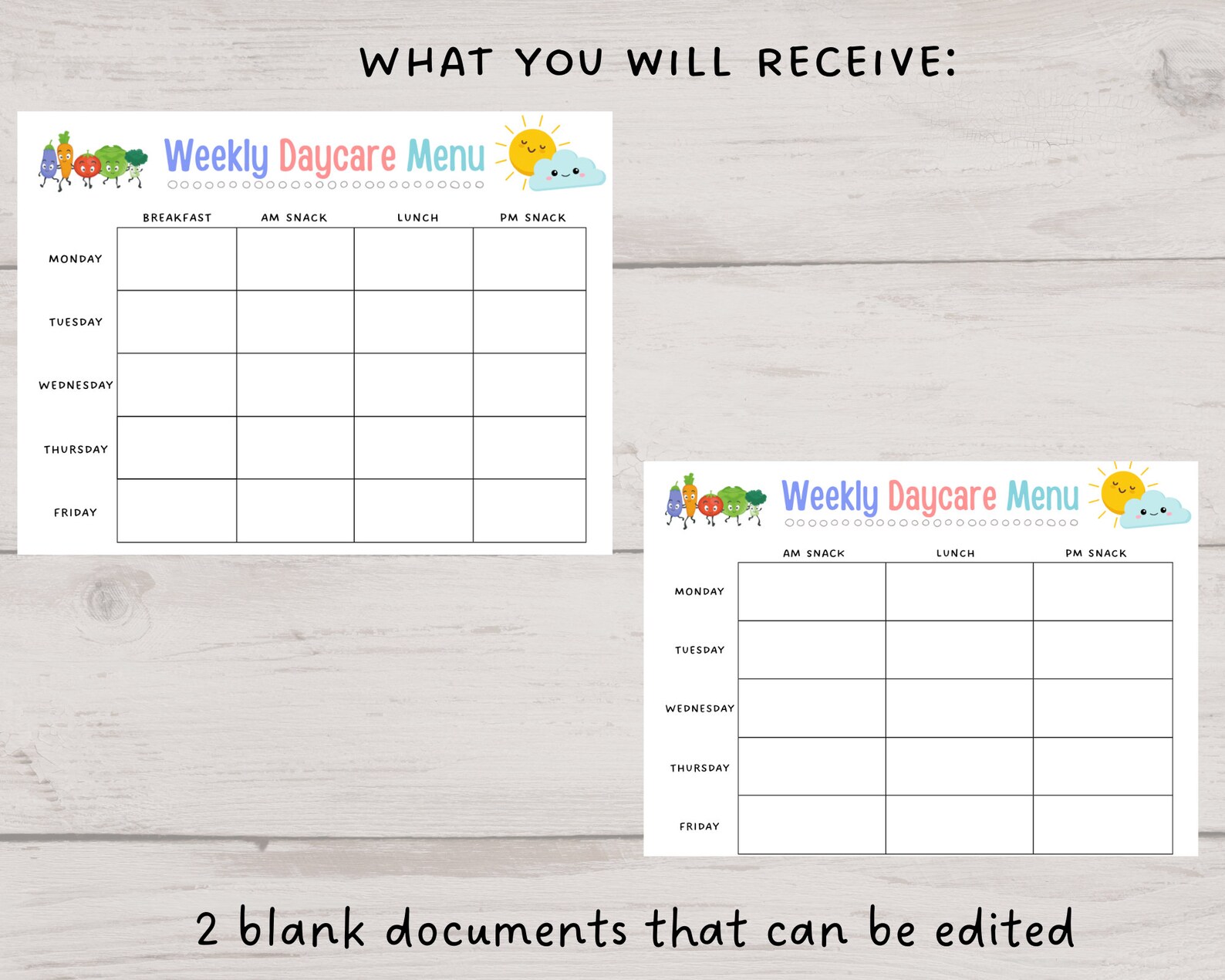 Daycare Weekly Menu Printable Home Daycare Monthly Meal - Etsy
