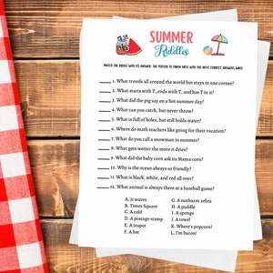Summer Riddles Game Printable Pool Party Games Summer Camp - Etsy
