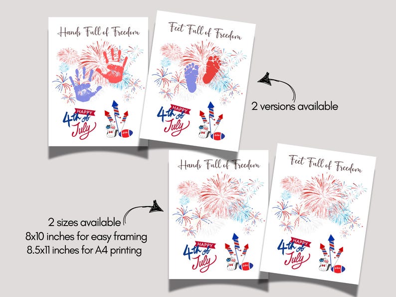 4th of July Fireworks Handprint Art Printable, DIY Footprint Craft ...