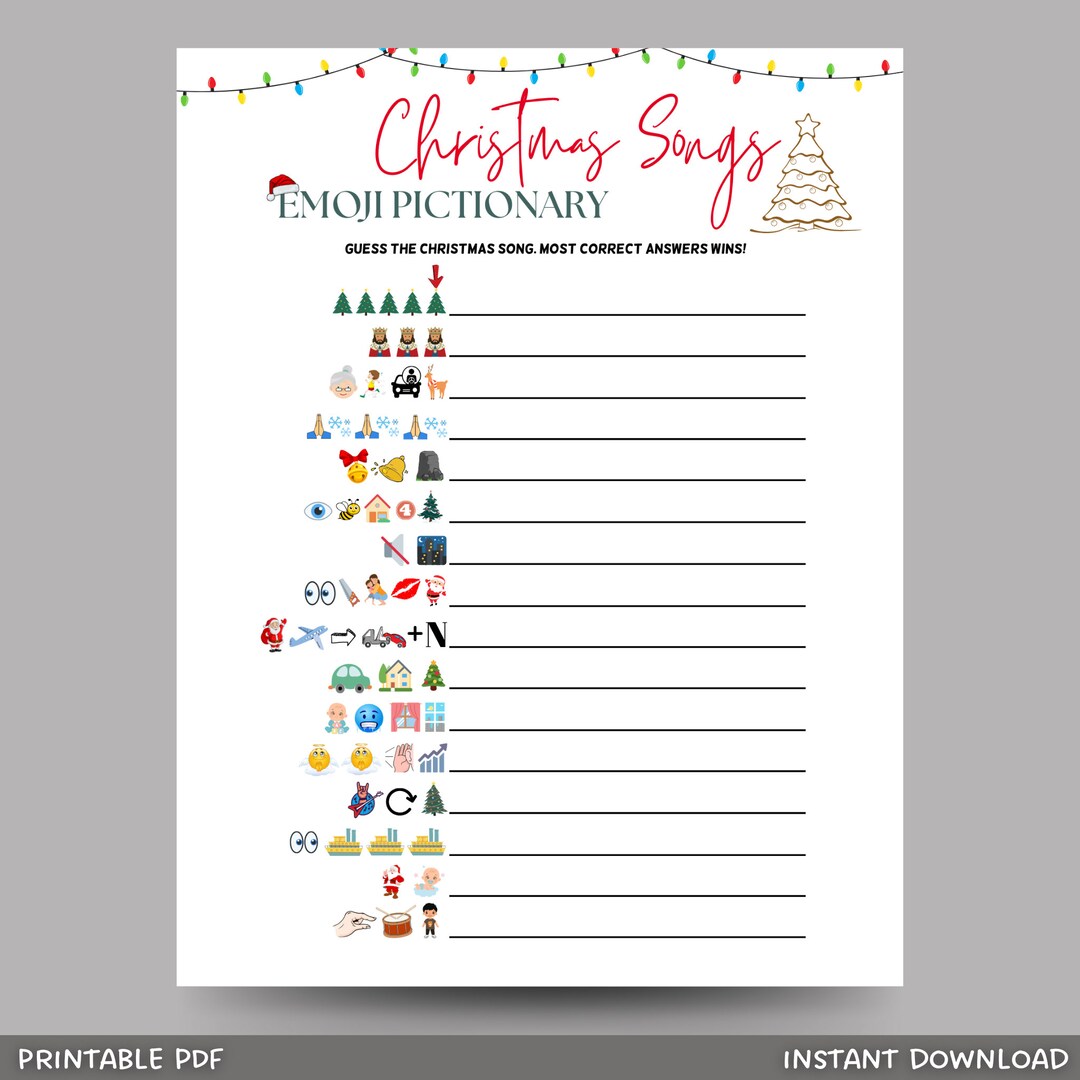 Christmas Songs Emoji Pictionary Printable, Christmas Guessing Game ...