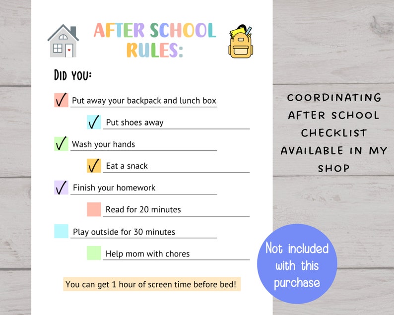 Printable Before School Checklist Morning Reminders for Kids - Etsy