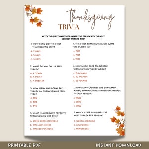 Thanksgiving Trivia Game Printable, Fun Friendsgiving Game, Turkey Day ...