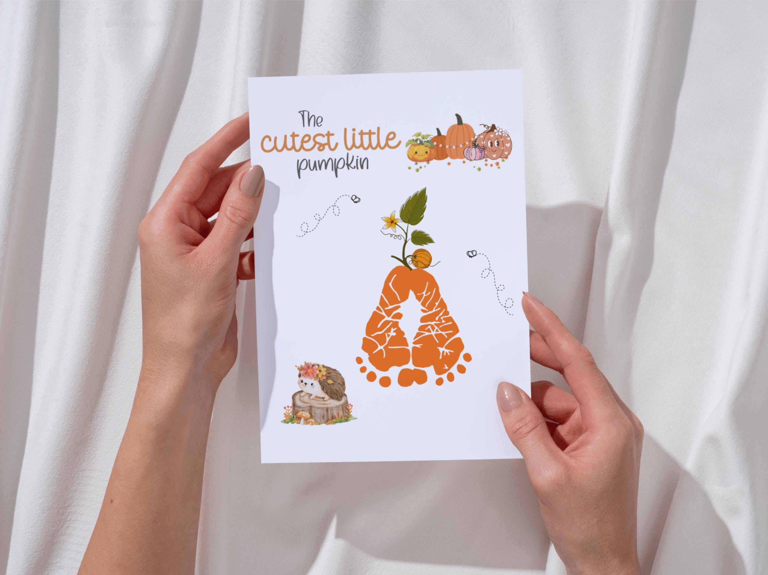 Pumpkin Footprint Craft Printable, Fall Autumn Activity DIY Wall Art ...