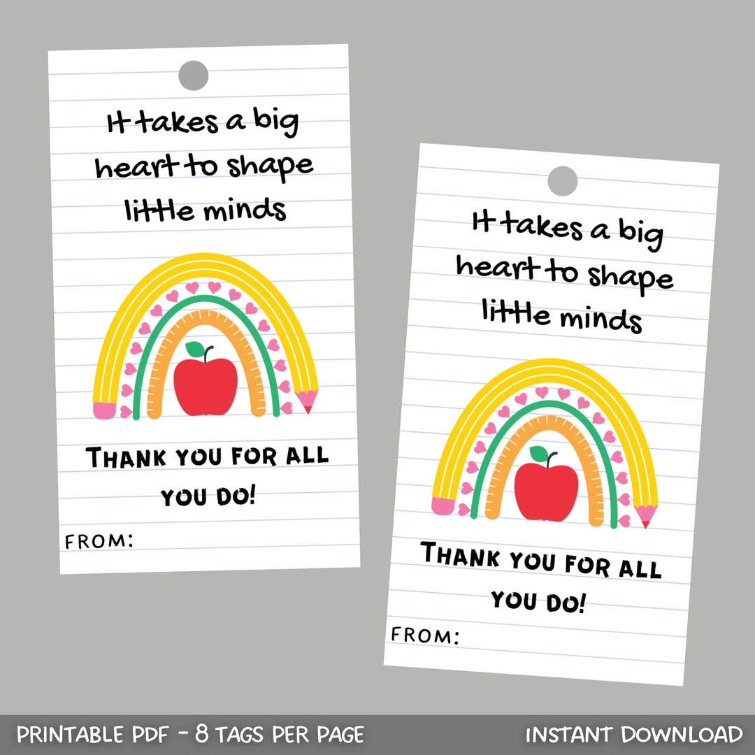 Teacher Thank You Gift Tags Printable, End of School Year Gift, Teacher ...