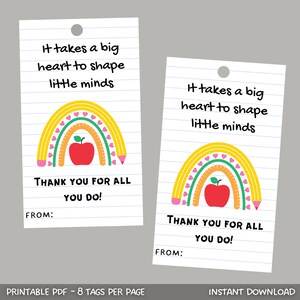 Teacher Thank You Gift Tags Printable, End of School Year Gift, Teacher ...