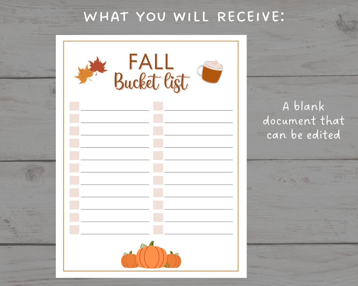 Fall Bucket List Printable Editable Autumn Bucket List Fun - Etsy