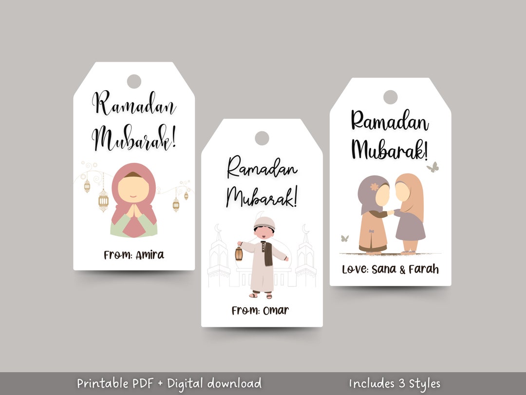 Editable Kids Ramadan Mubarak Gift Tags Printable, Custom Ramadan ...