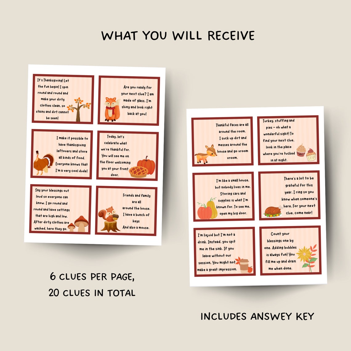 Thanksgiving Scavenger Hunt for Kids, Thanksgiving Treasure Hunt Clues ...