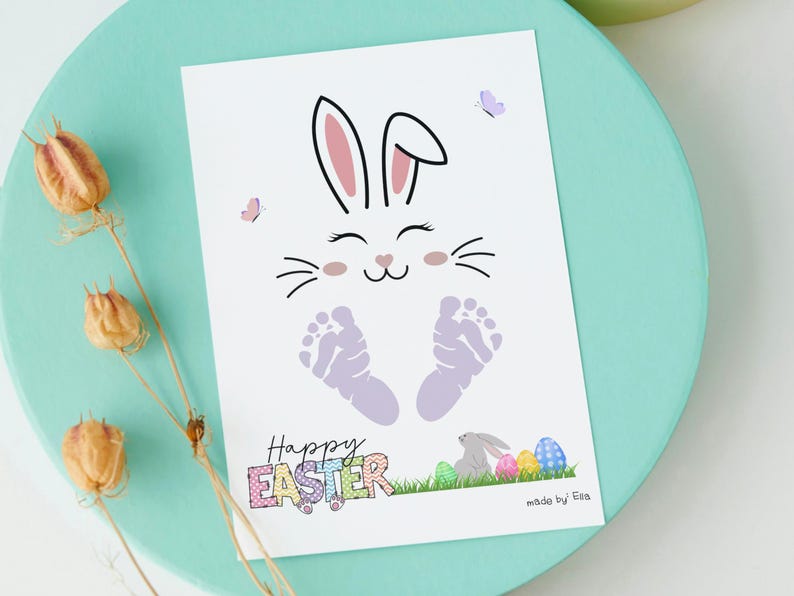 Happy Easter Bunny Footprint Craft for Kids Printable, DIY Handprint ...
