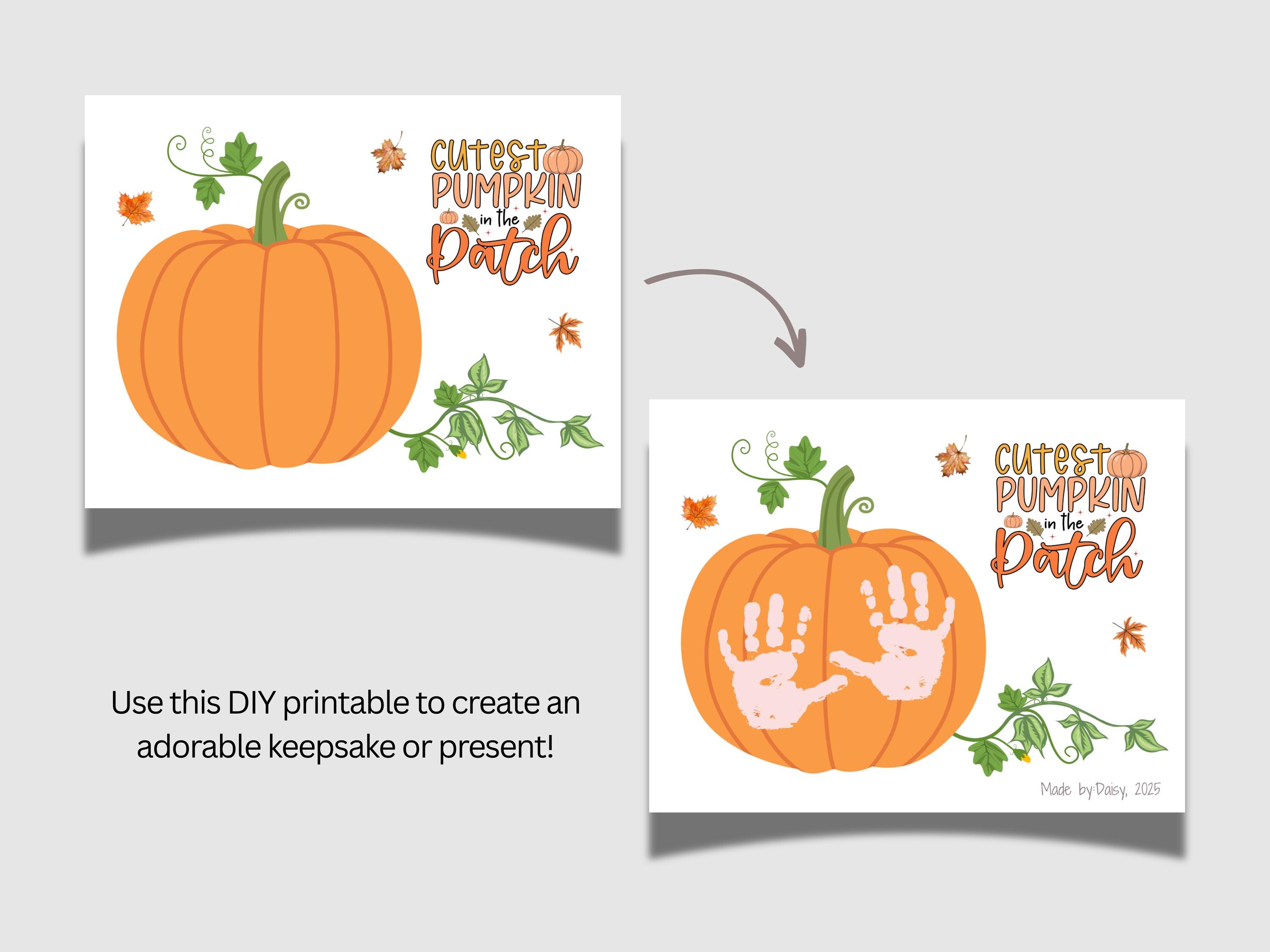 Pumpkin Handprint Craft Printable, Fall Autumn Activity DIY Footprint ...
