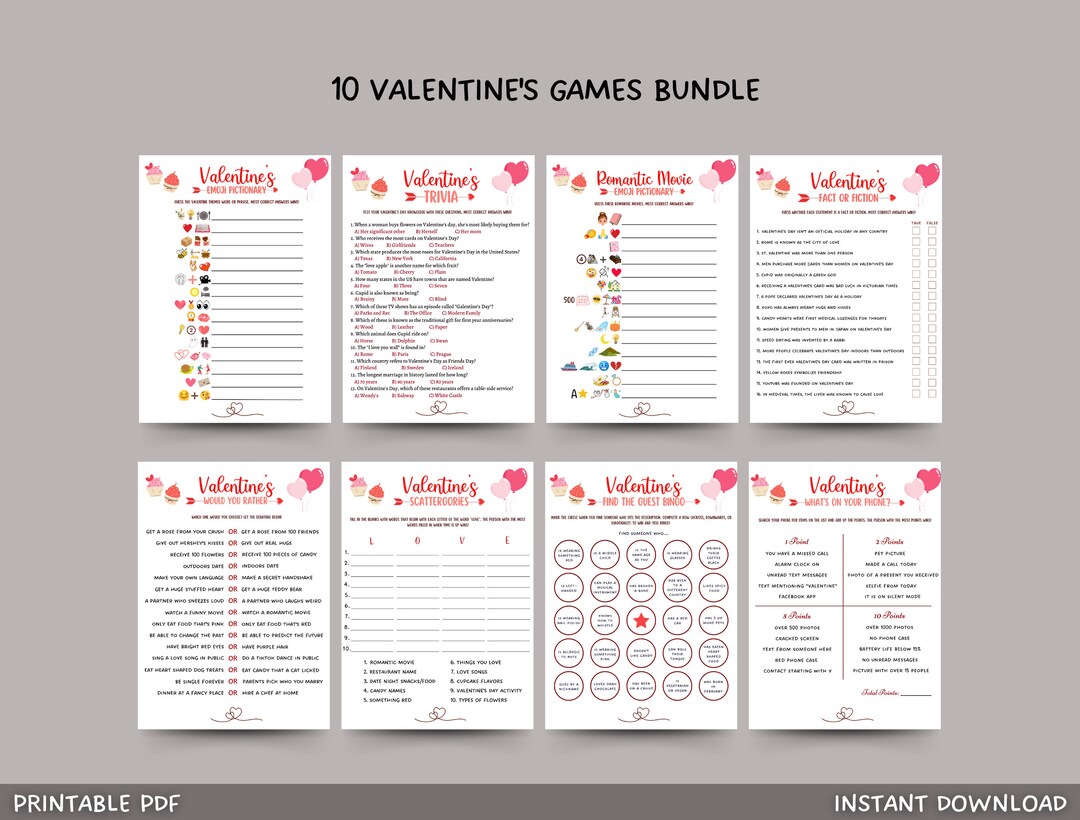 Valentine's Day Games Bundle Printable for Adults, Galentines Day Games ...