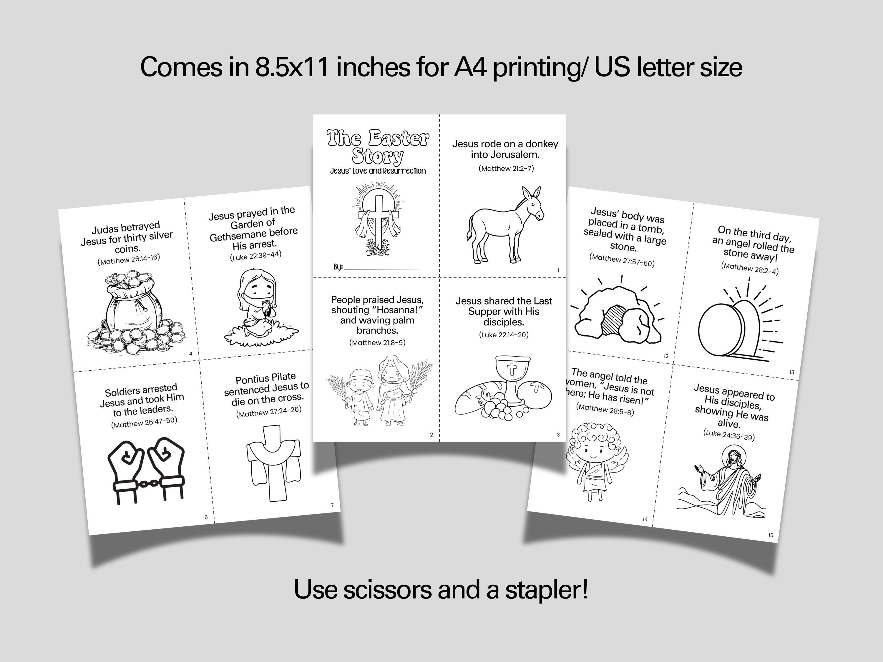 Easter Story Mini Book for Kids Printable Coloring Bible Lesson Sunday ...