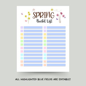 Editable Spring Bucket List, Printable Fun Spring Activities for Kids ...