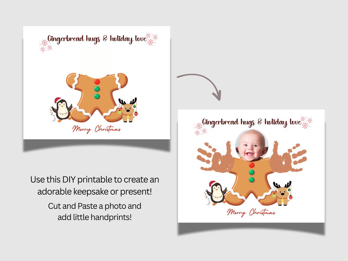 Christmas Handprint Craft Printable for Kids, DIY Winter Photo Art Baby ...