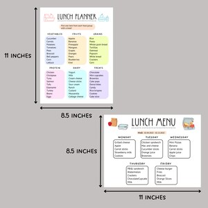 School Lunch Meal Planner Printable, Editable Lunch Menu Kids, Weekly ...