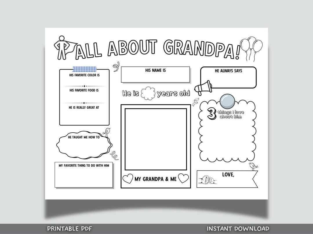 All About Grandpa Survey Printable, Grandparents Day Card Questionnaire ...