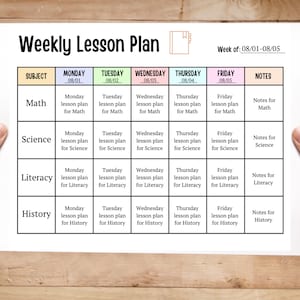 Weekly Lesson Plan Printable Editable Weekly School Schedule - Etsy