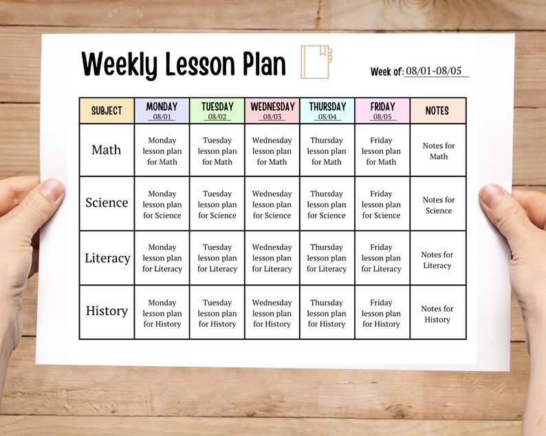 Weekly Lesson Plan Printable Editable Weekly School Schedule - Etsy