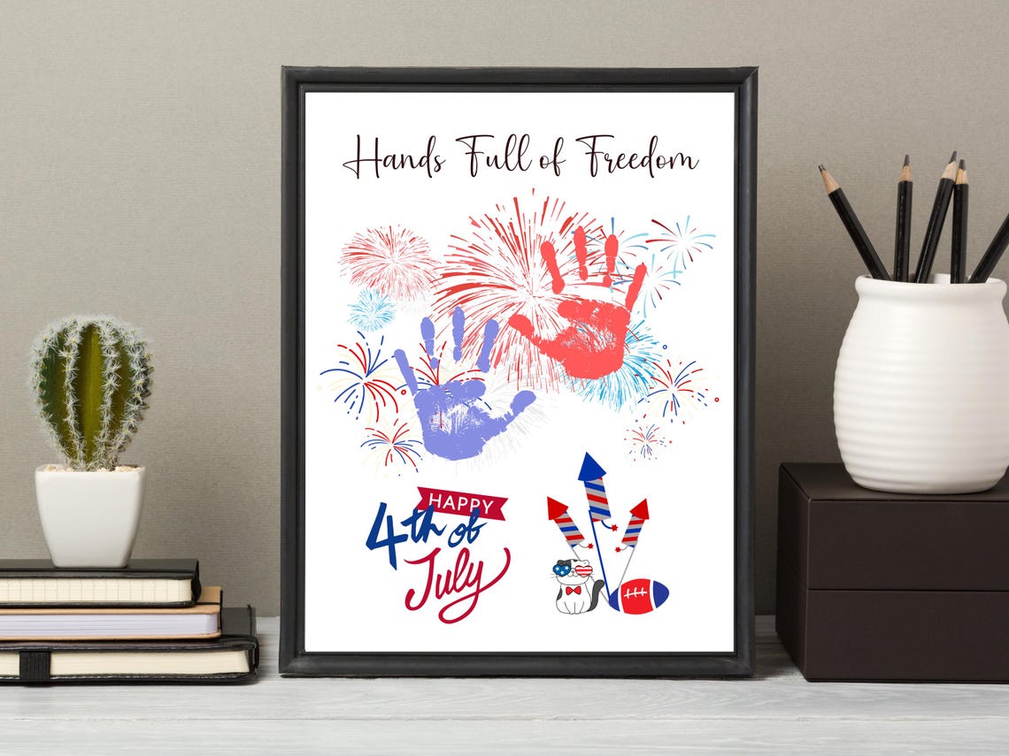 4th of July Fireworks Handprint Art Printable, DIY Footprint Craft ...