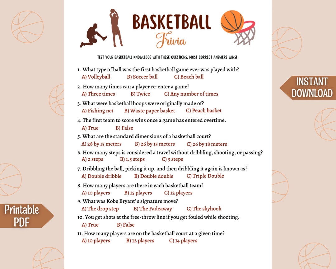 Basketball Trivia Game Printable Basketball Tailgate Party - Etsy