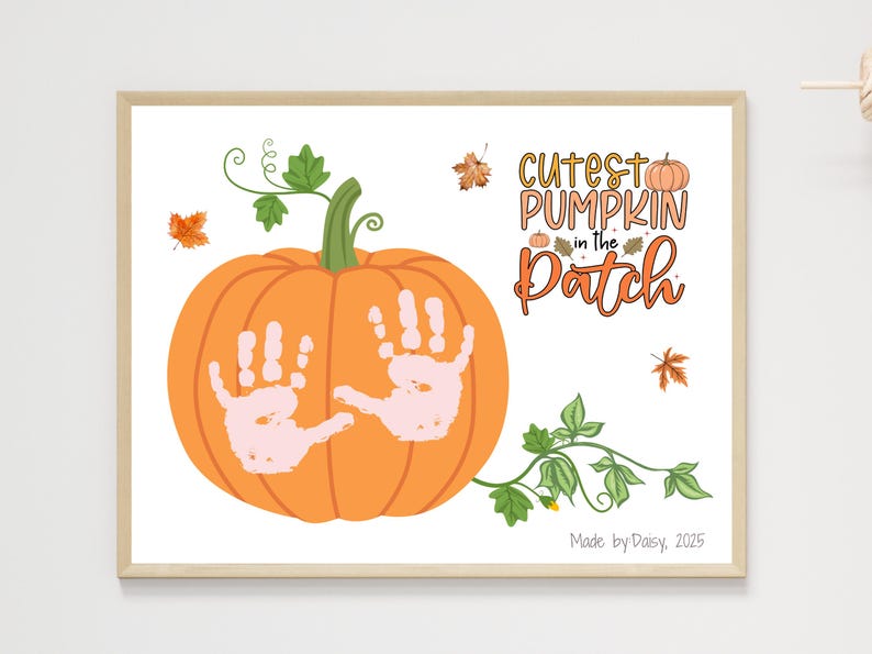 Pumpkin Handprint Craft Printable, Fall Autumn Activity DIY Footprint ...