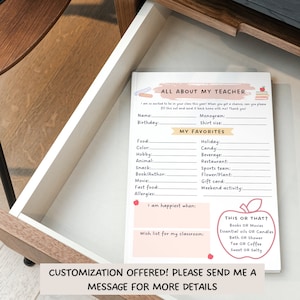 All About My Teacher Survey, Back to School Teacher Questionnaire ...