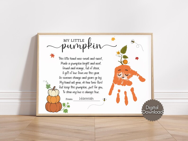 Pumpkin Poem Handprint Printable DIY Kids Craft Fall Art Project ...