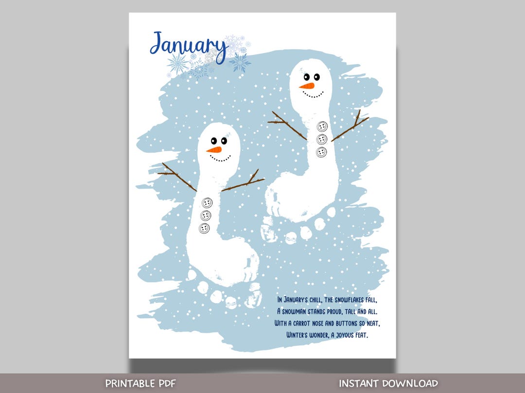 January Handprint Footprint Crafts Printable, DIY Art Kids Preschool ...
