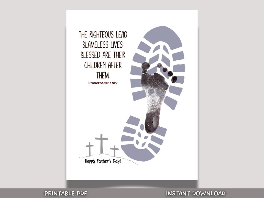 Fathers Day Bible Verse Craft Kids Printable, DIY Footprint Card Feet ...