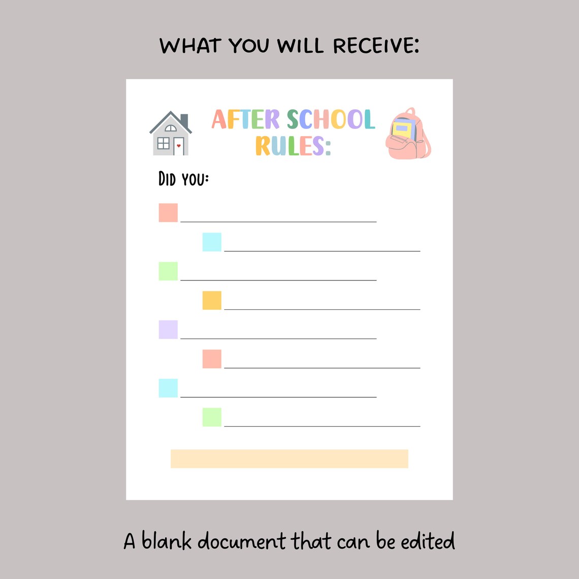 Editable After School Rules, Printable After School Checklist Reminders ...