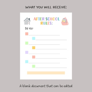 Editable After School Rules, Printable After School Checklist Reminders ...