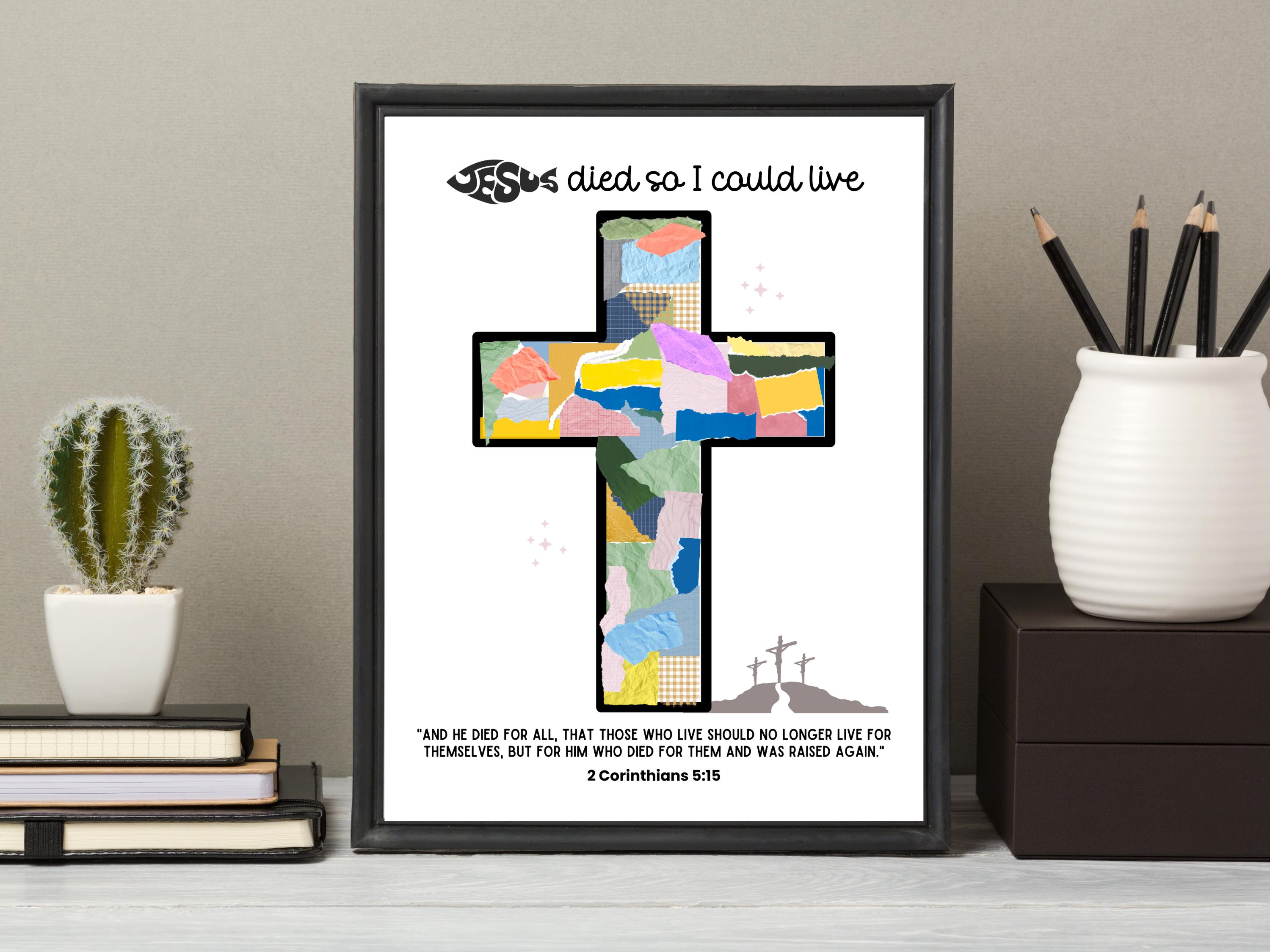 Christian Easter Torn Paper Craft Printable, Cross Scripture DIY ...