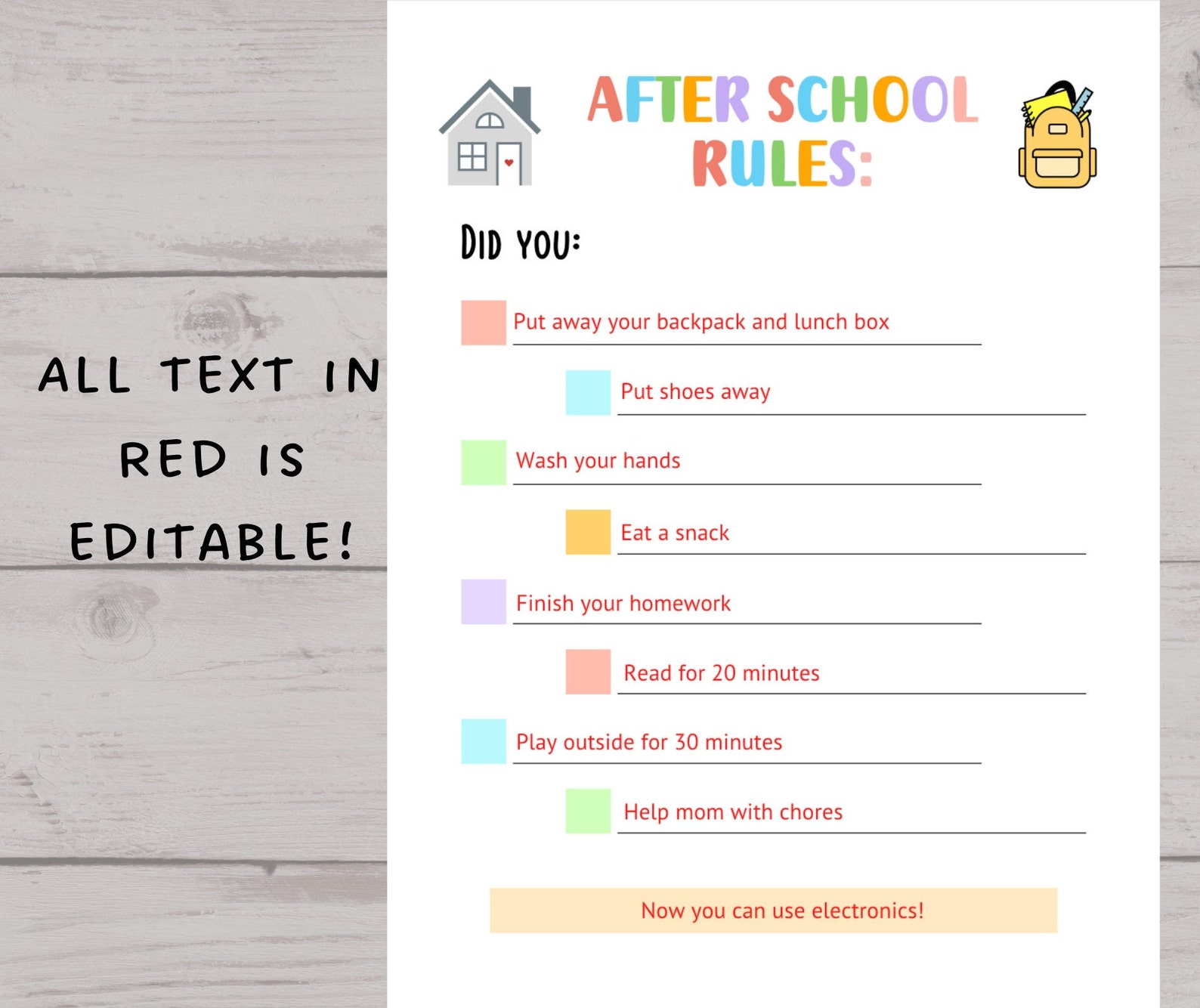 Editable After School Rules Printable After School Checklist - Etsy Australia