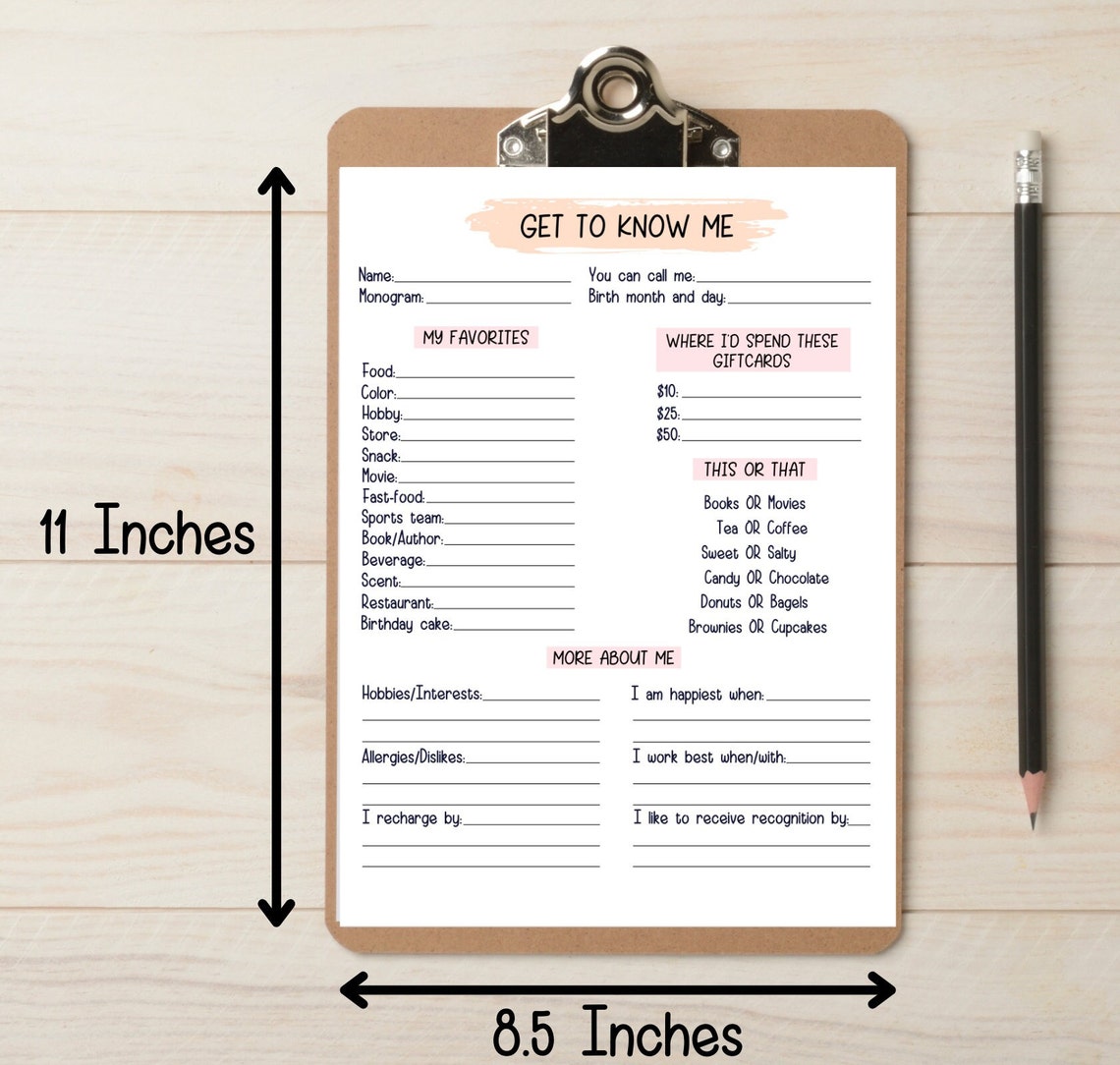 Coworker Questions Printable All About Me Employee - Etsy