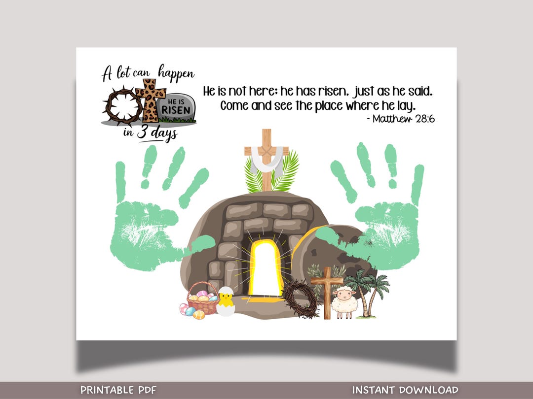 Christian Easter Handprint Craft Jesus Resurrection Printable, DIY Art ...
