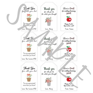 Teacher Appreciation Gift Tags Editable, Printable Custom Thank You ...