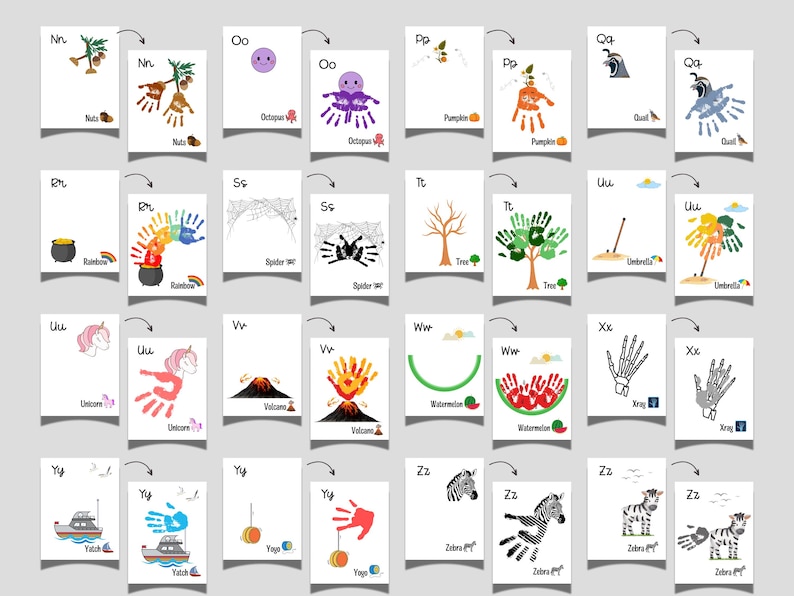 A-Z Alphabet Handprint Crafts Printable ABC Memory Phonic Art Book for ...