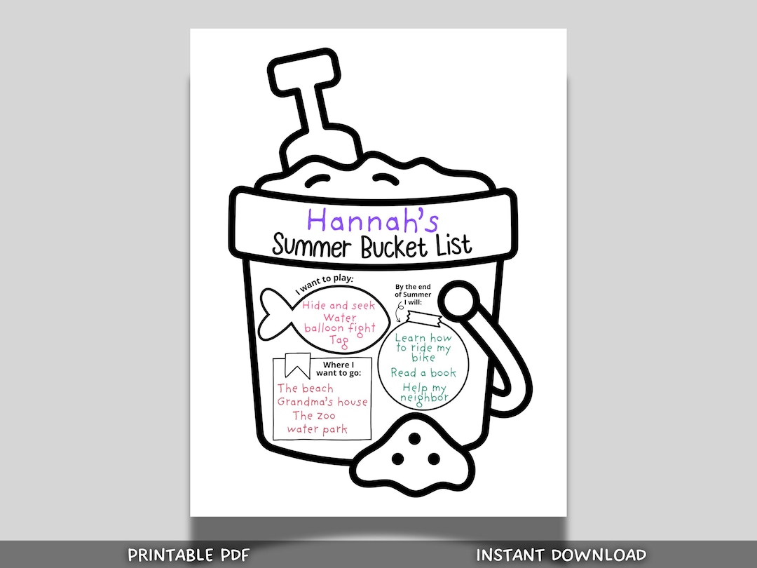 Summer Bucket List Craft for Kids Printable, End of School Year ...