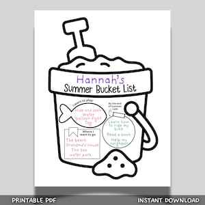 Summer Bucket List Craft for Kids Printable, End of School Year ...