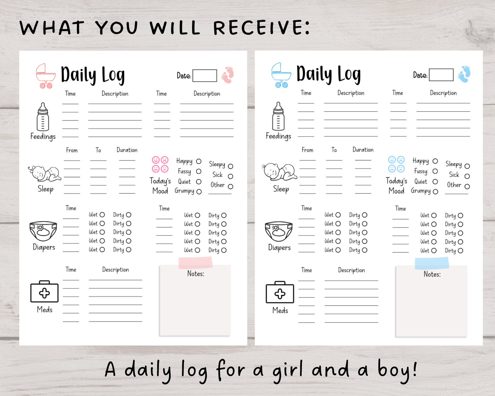 Infant Daily Log Printable Baby Daily Log Template Baby Care - Etsy